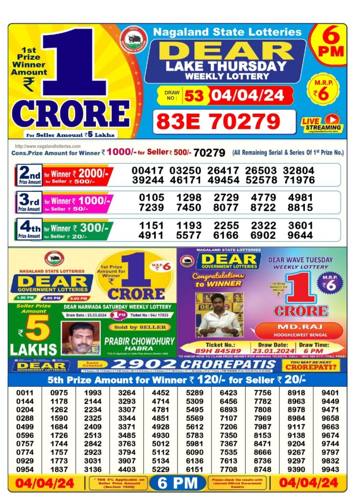 Dear Lottery Result Yesterday 1 PM, 6 PM, 8 PM Winner List