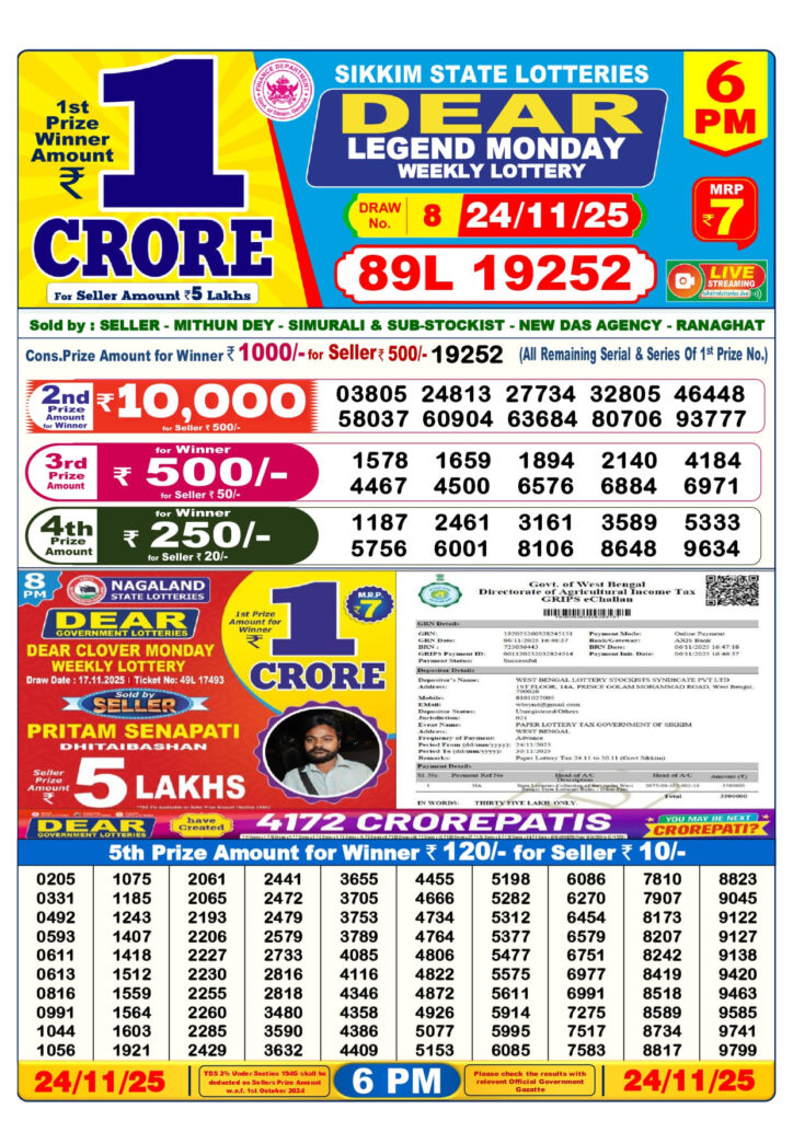 Dear Lottery Result Today 1PM, 6PM, 8PM 20-12-2025 Download