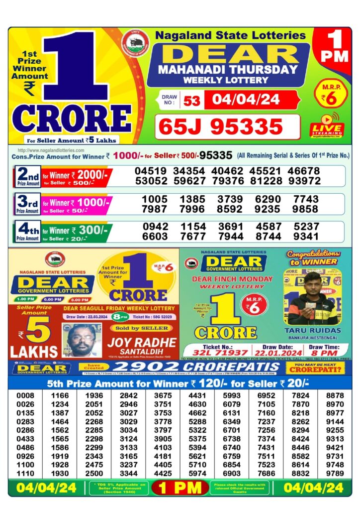 Dear Lottery Result Yesterday 1 PM, 6 PM, 8 PM Winner List