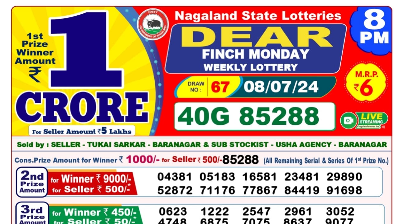 Nagaland State Lottery Result 08 07 2024 Today 1PM 6PM 8PM Winners